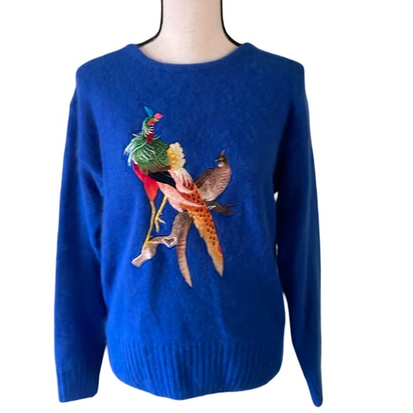 I B Diffusion | Sweaters | Silk Blend Tropical Bird Embroidered Blue ...
